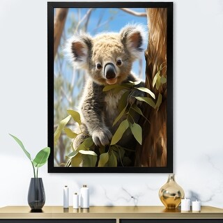 Designart "Realistic Koala Eucalyptus Observer I" Koala Wall Decor Grey - Traditional Entryway ...